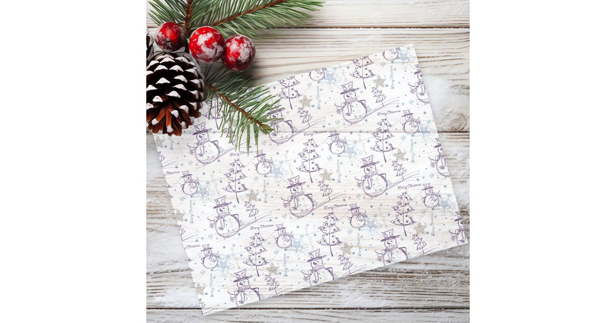 Purple Hand Drawn Christmas Snowman Tissue Paper | Zazzle