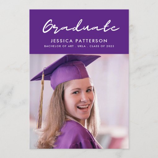 Purple Handwriting Graduate Editable Graduation Announcement | Zazzle