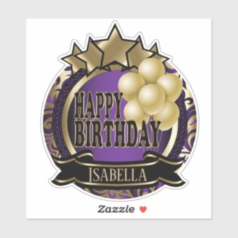 Purple Happy Birthday - Add Name Sticker | Zazzle