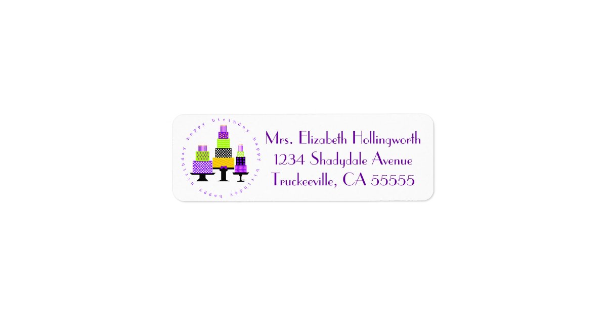 Purple Happy Birthday Cakes- Label | Zazzle