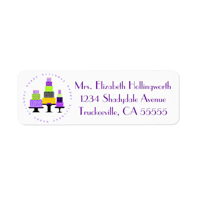 Purple Happy Birthday Cakes- Label | Zazzle