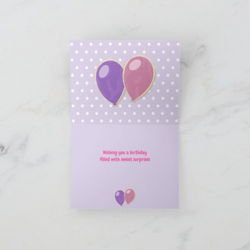purple happy birthday cutout cookies w balloons card | Zazzle