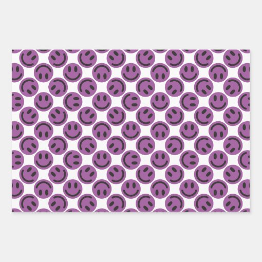 Purple Happy Face Stripes and Polka Dot Wrapping Paper Sheets | Zazzle