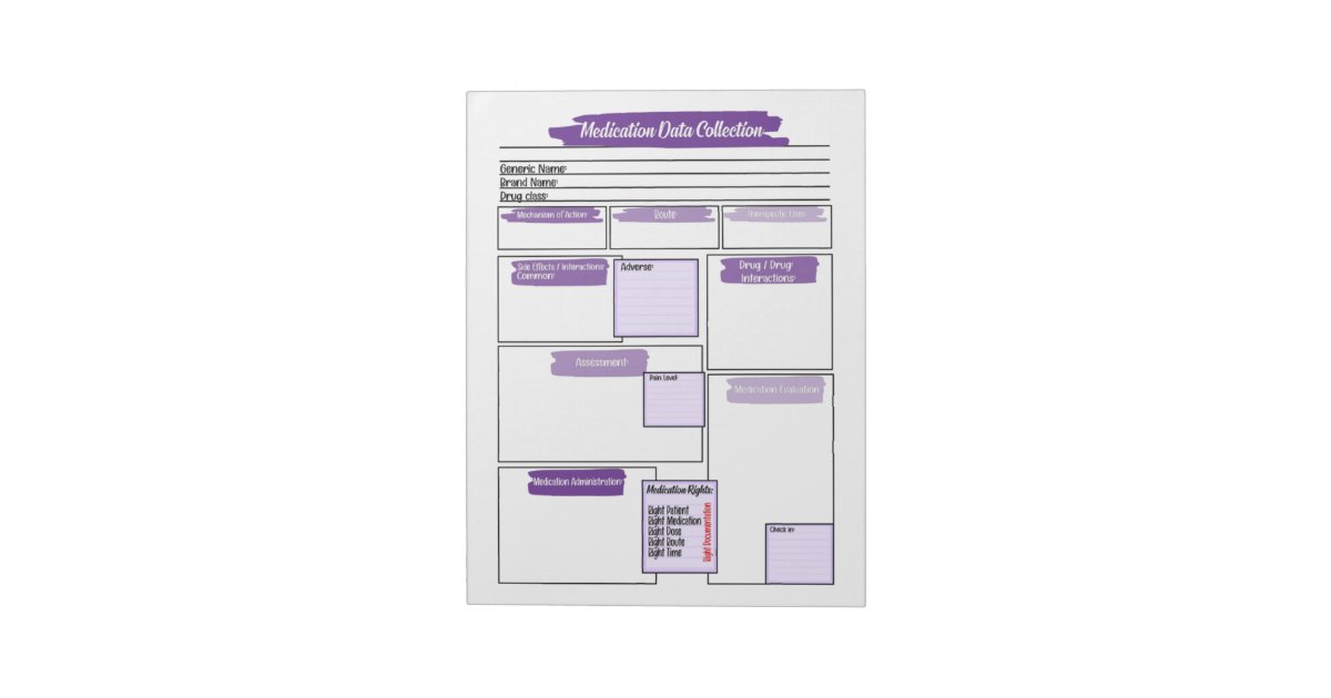 Purple Healthcare Student Medication Template Notepad | Zazzle