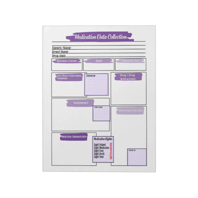Purple Healthcare Student Medication Template Notepad | Zazzle