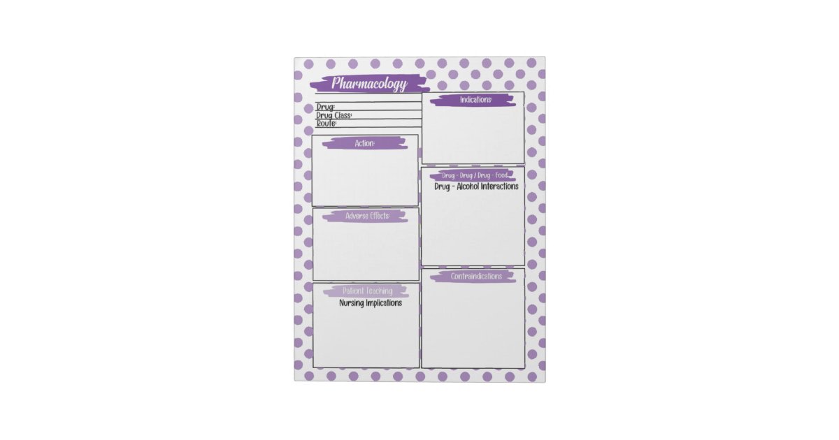 Purple Healthcare Student Pharmacology Template Notepad | Zazzle