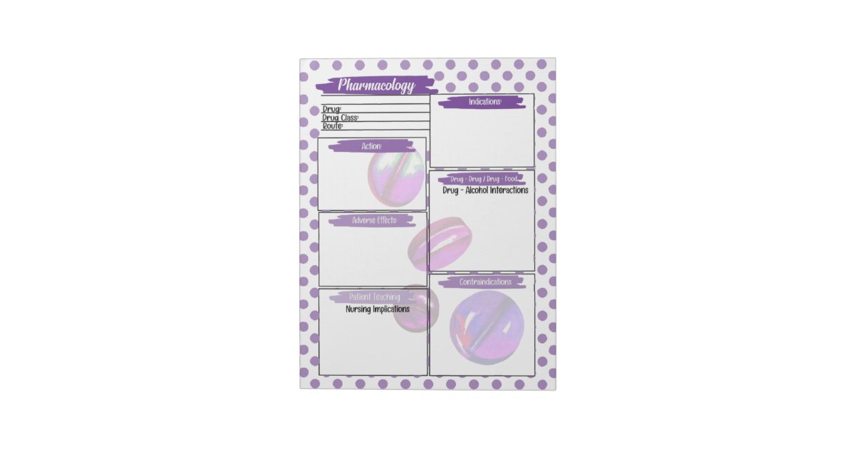 Purple Healthcare Student Pharmacology Template Notepad | Zazzle