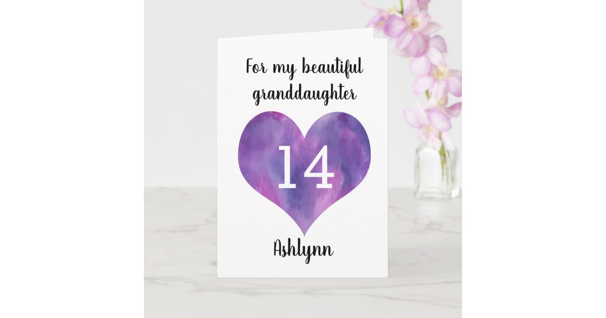 Purple Heart 14th Granddaughter Birthday Card | Zazzle