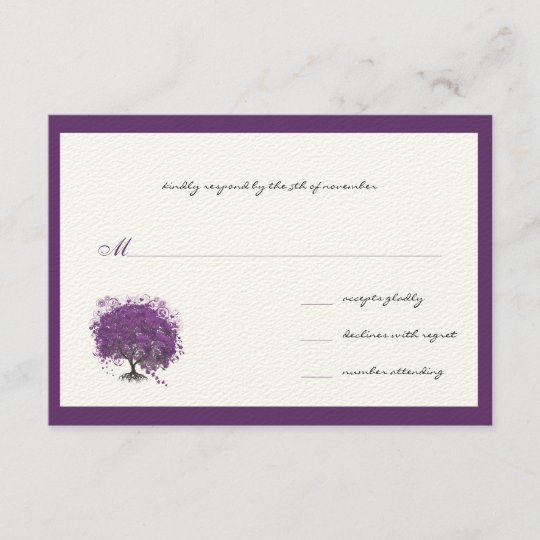 Purple Heart Leaf Tree Borders Wedding Invite | Zazzle.com