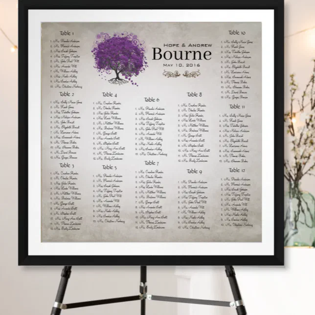 Purple Heart Leaf Tree Seating Chart 12 Tables | Zazzle