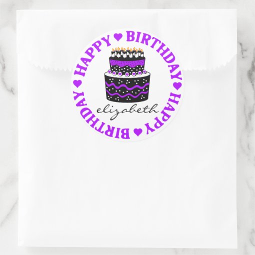 Purple Hearts Birthday Cake Classic Round Sticker | Zazzle