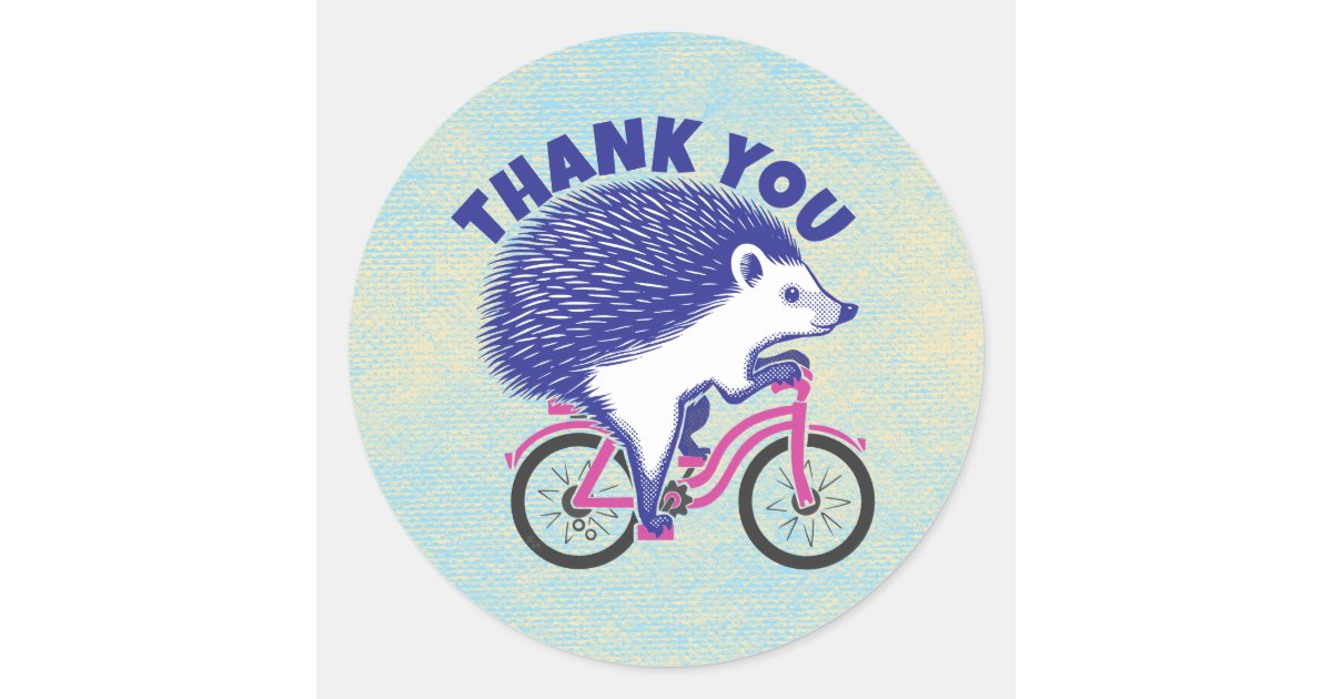 Purple Hedgehog Riding Pink Bicycle Classic Round Sticker | Zazzle