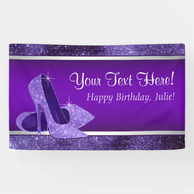 Purple High Heel Shoe Birthday Party Banner | Zazzle