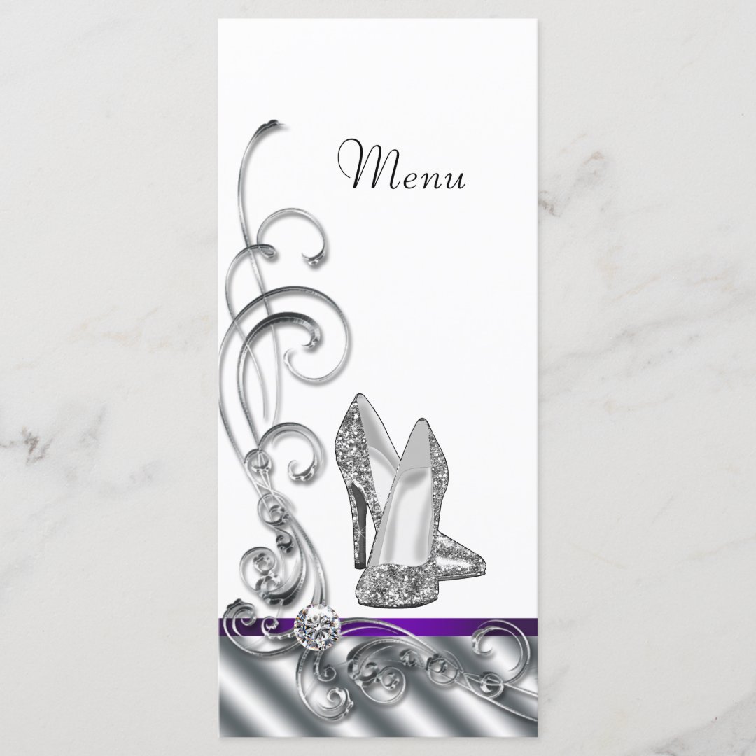 Purple High Heel Shoe Menu Cards | Zazzle