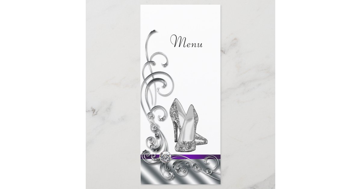 Purple High Heel Shoe Menu Cards | Zazzle