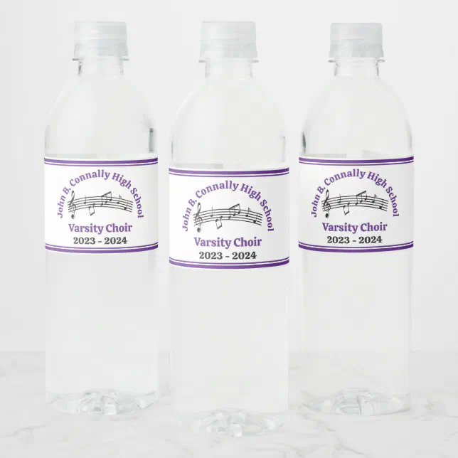 Purple High School Choir Custom Party Water Bottle Label | Zazzle