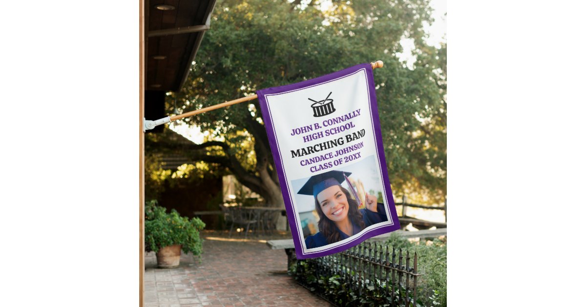 Purple High School Marching Band Photo Custom House Flag | Zazzle