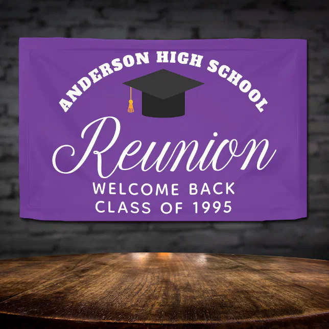 Purple High School Reunion Custom Welcome Banner | Zazzle