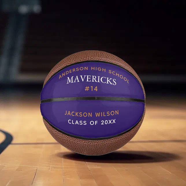 Purple High School Team Player Custom Graduation Mini Basketball | Zazzle
