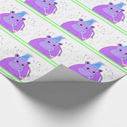 Purple Hippo Birthday Design Wrapping Paper | Zazzle