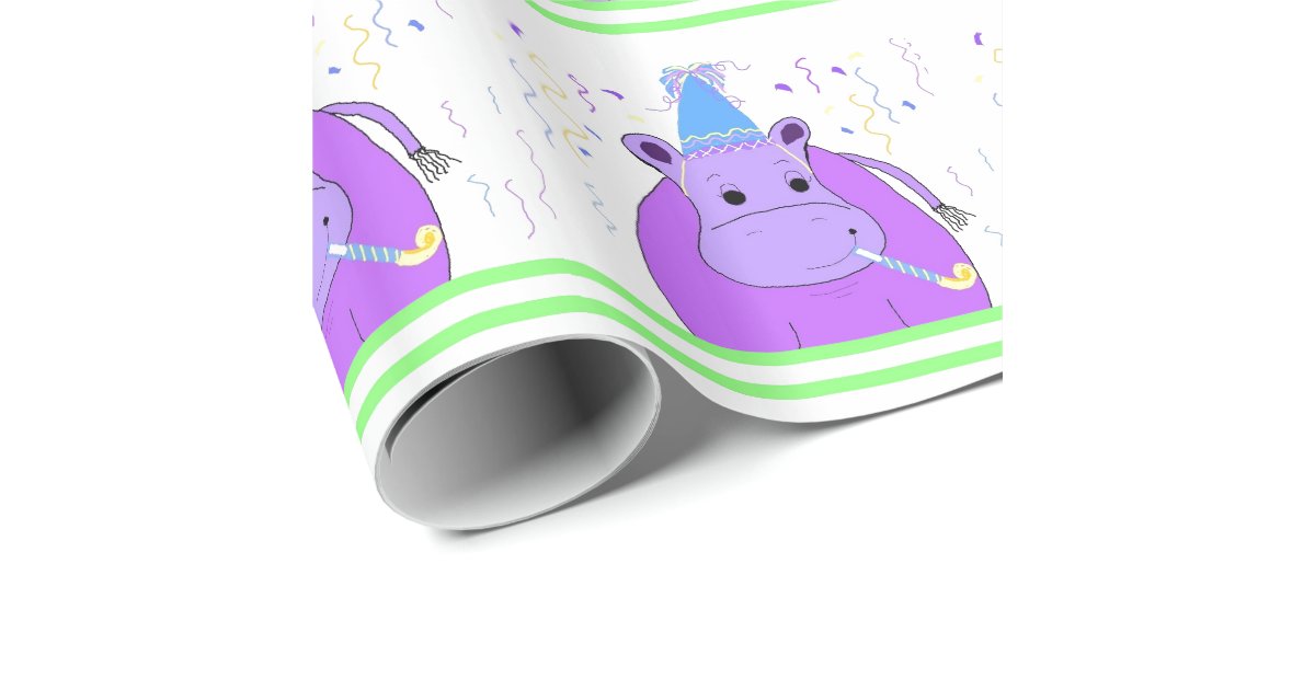 Purple Hippo Birthday Design Wrapping Paper | Zazzle