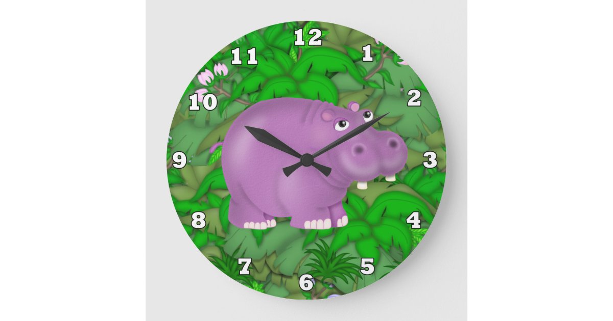 Purple Hippo Jungle wall clock | Zazzle