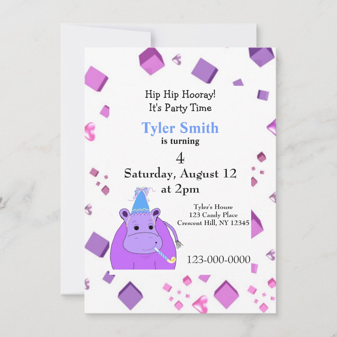 Purple Hippo Party Invitation | Zazzle