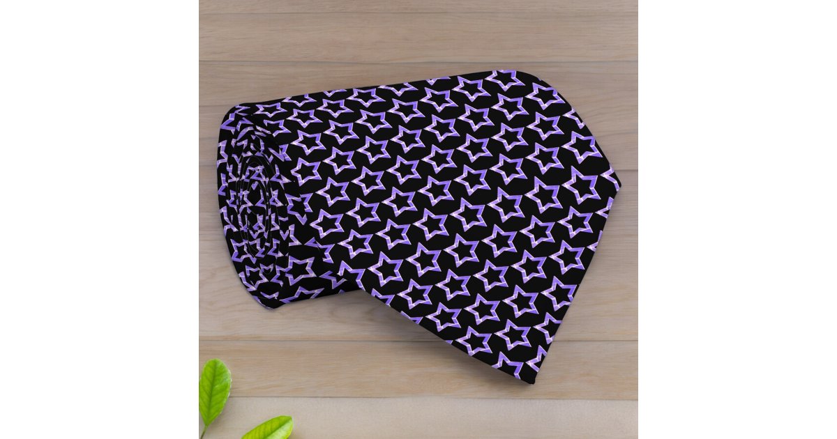 Purple Hollow Star Pattern Over Black Background Neck Tie | Zazzle