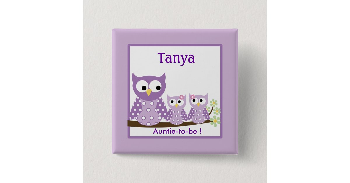 Purple Hoot Owls Baby Shower Name Tag Button | Zazzle