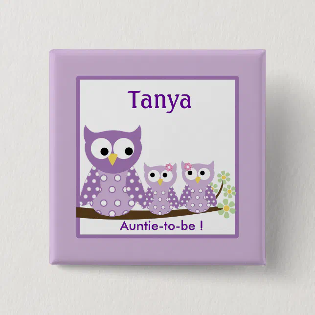 Purple Hoot Owls Baby Shower Name Tag Button | Zazzle