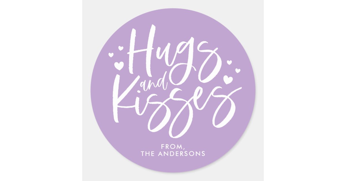 Purple Hugs and Kisses Valentine’s Day Classic Round Sticker | Zazzle