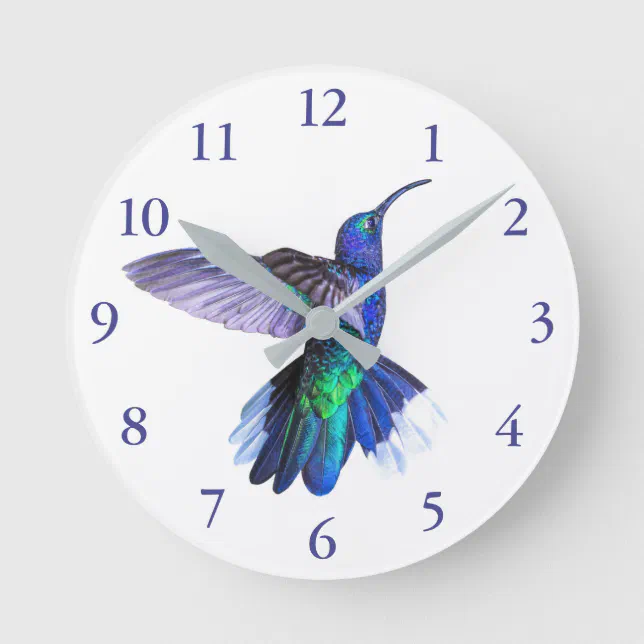Purple Hummingbird in a Beautiful Pose Round Clock | Zazzle