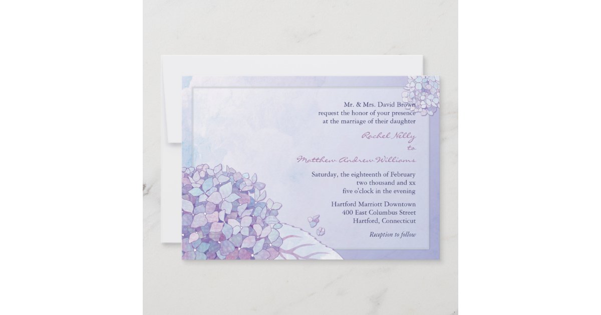 Purple Hydrangea Blooms Floral Wedding Invitation | Zazzle