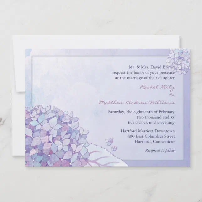 Purple Hydrangea Blooms Floral Wedding Invitation | Zazzle