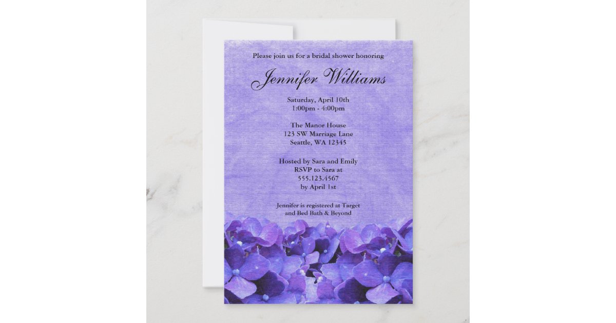 Purple Hydrangea Bridal Shower Invitation | Zazzle