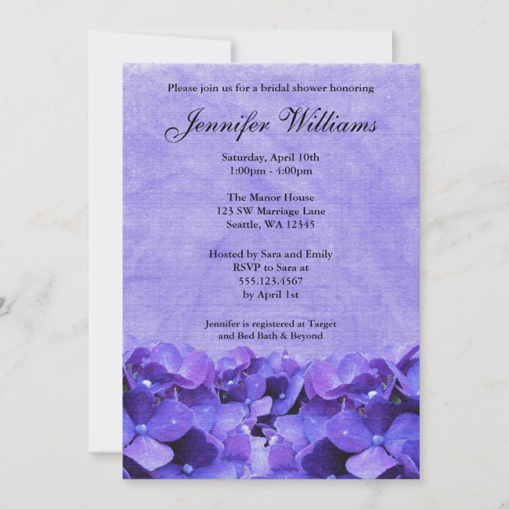 Purple Hydrangea Bridal Shower Invitation | Zazzle