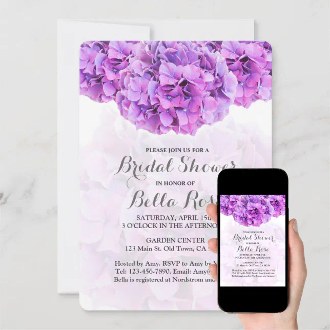 Purple hydrangea bridal shower invite hydrangea4 | Zazzle