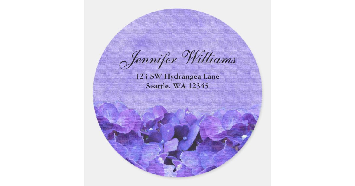 Purple Hydrangea Flower Address Label Sticker | Zazzle