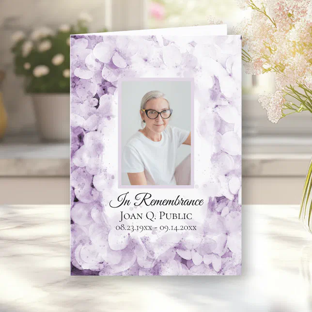 Purple Hydrangea Flowers Funeral Service Folded Program | Zazzle
