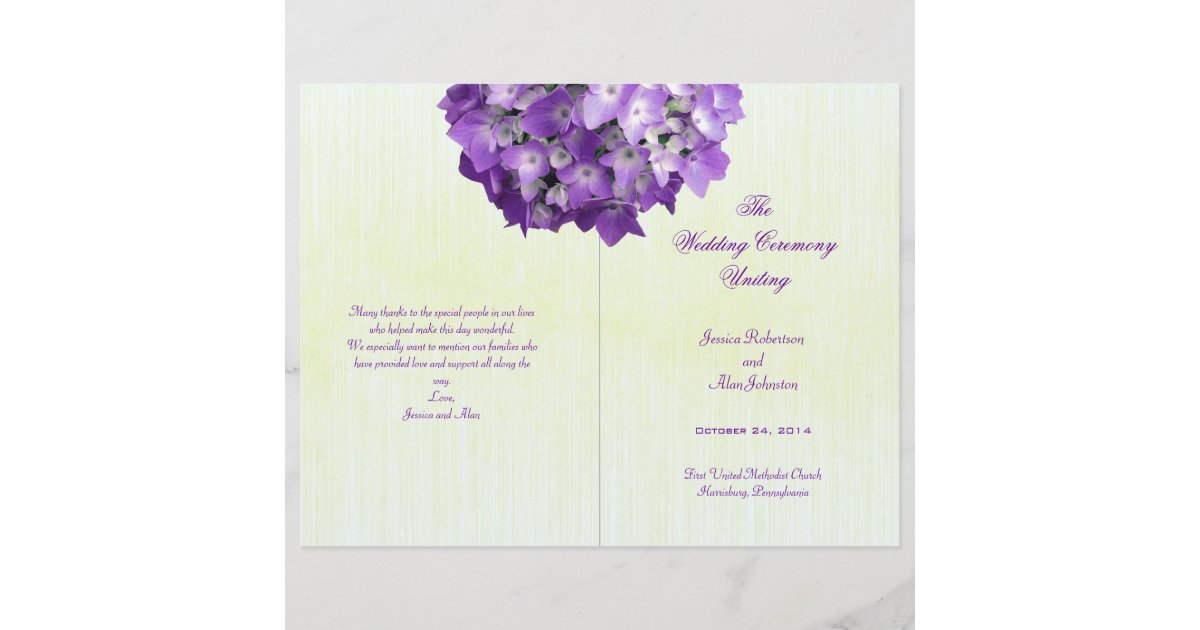 Purple Hydrangea Folded Wedding Program Template | Zazzle