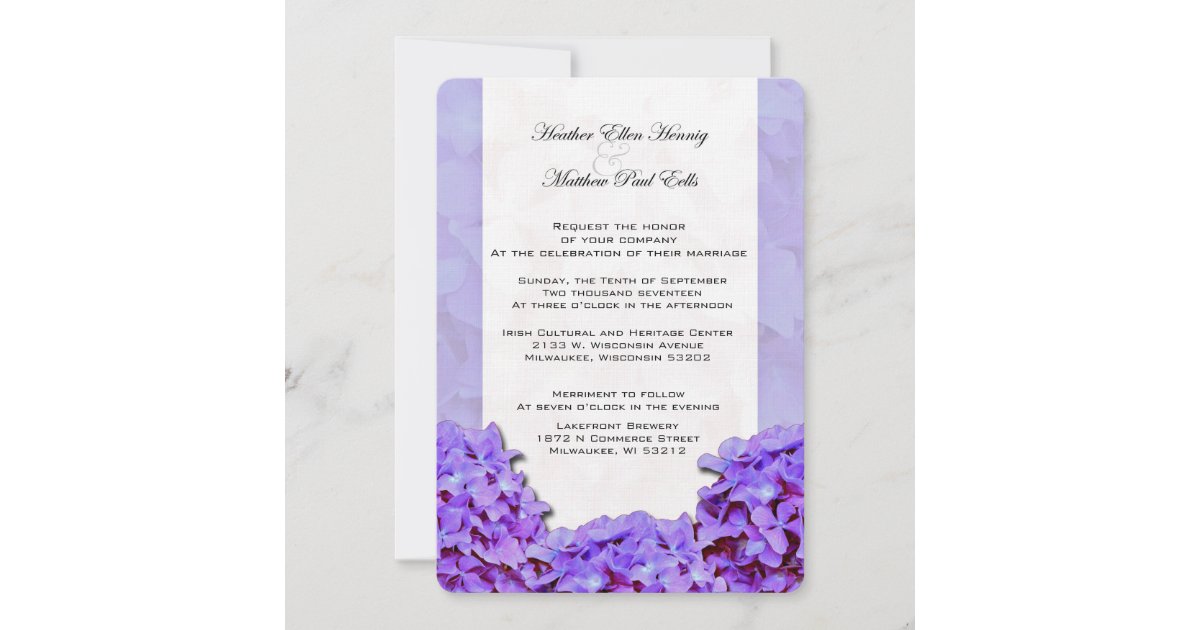 Purple Hydrangea Wedding Invitation | Zazzle