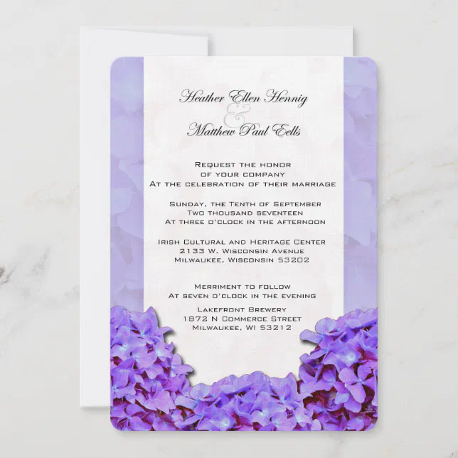 Purple Hydrangea Wedding Invitation | Zazzle