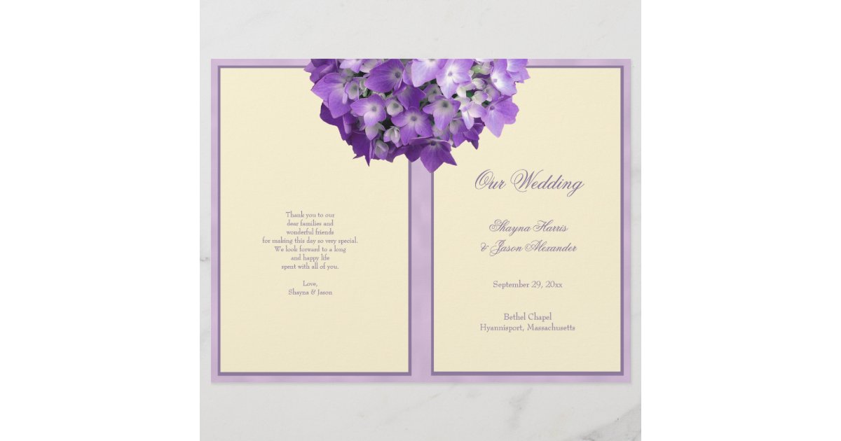 Purple Hydrangea Wedding Program Off White | Zazzle