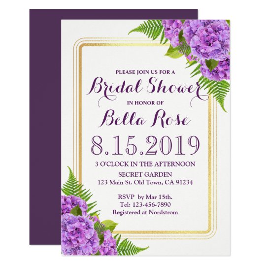 Purple Hydrangeas Faux Gold Bridal Shower Invite | Zazzle.com