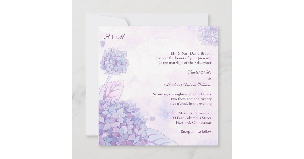 Purple Hydrangeas Monogram Wedding Invitation | Zazzle
