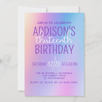 Purple Iridescent Holographic Birthday Invitation | Zazzle