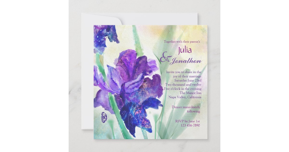 Purple Iris Custom Wedding Invitation | Zazzle
