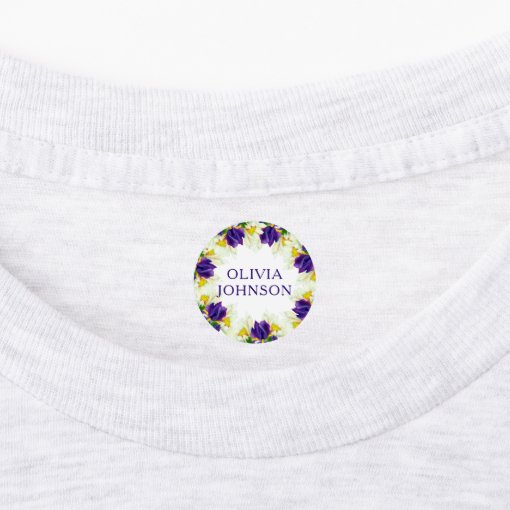 Purple Iris Floral Personalized Name Clothing Labels | Zazzle