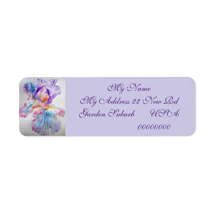 Purple Iris Flower floral Return Address Labels | Zazzle
