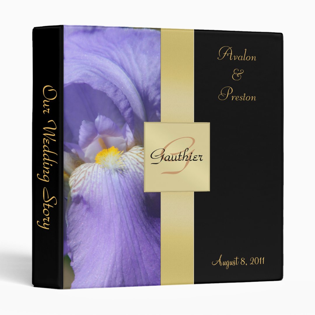 Purple Iris Gold Monogram Ribbon Binder | Zazzle